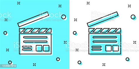 녹색과 흰색 배경에 격리 된 검은 선 영화 클래퍼 아이콘입니다 필름 클래퍼 보드 클래퍼 보드 기호입니다 영화 제작 또는 미디어 산업 임의 동적 셰이프 벡터 일러스트레이션