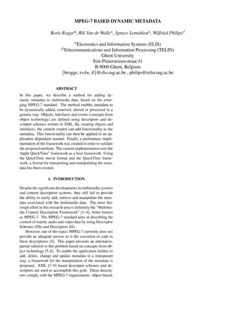 Mpeg 7 Based Dynamic Metadata Ieee Conference Publication Ieee Xplore