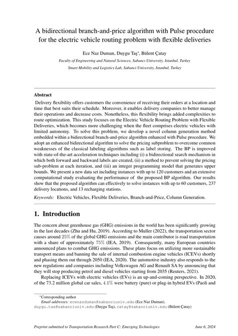 Pdf A Bidirectional Branch And Price Algorithm With Pulse Procedure For The Electric Vehicle