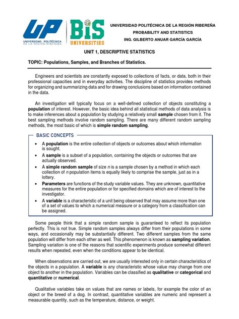 Ch1 Populations Samples And Branches Of Statistics Pdf Statistics Randomness