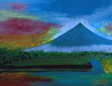 Mayon Volcano In The Morning Painting By Araceli Cofield Pixels