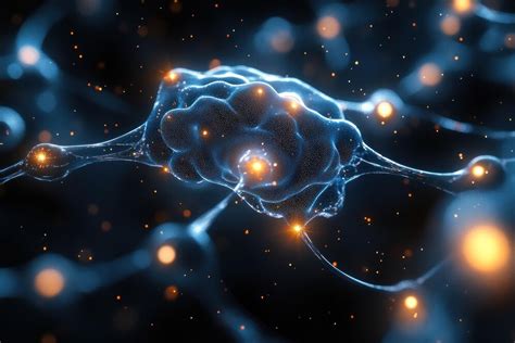 A Digital Representation Of A Neuron With Glowing Connections And Particles Premium Ai