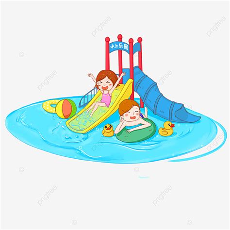 손으로 그린 큰 열기 여름 일러스트 어린이 워터 파크 만화 만화 Png 일러스트 및 Psd 이미지 무료 다운로드 Pngtree