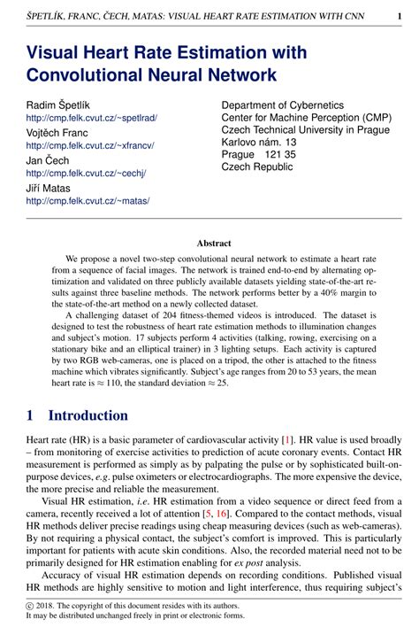 Pdf Visual Heart Rate Estimation With Convolutional Neural Network
