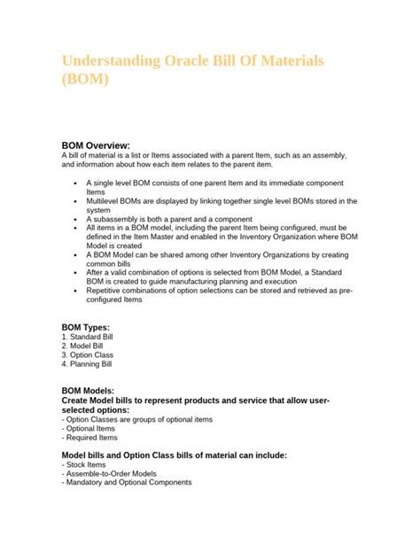 Understanding Oracle Bill Of Materials Pdf