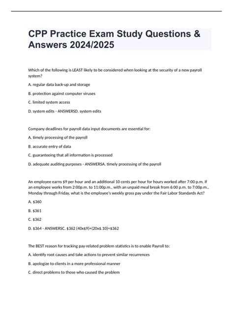 CPP Practice Exam Study Questions Answers CPP Practice Stuvia US