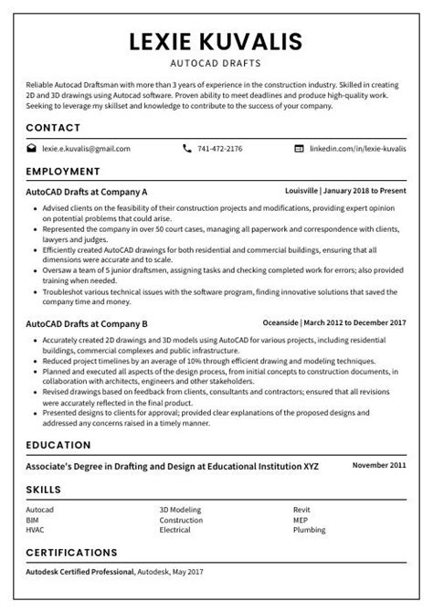 Autocad Draftsman Resume Cv Example And Writing Guide