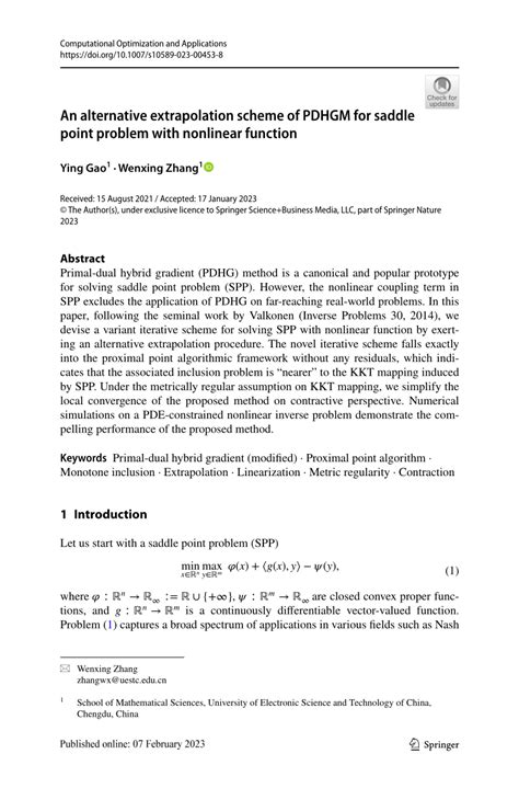Pdf An Alternative Extrapolation Scheme Of Pdhgm For Saddle Point Problem With Nonlinear Function