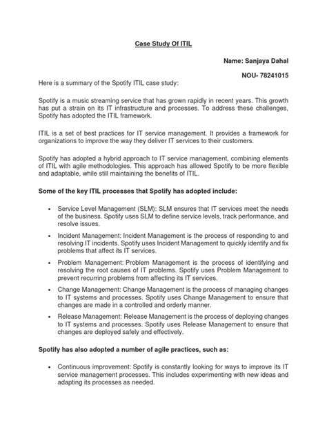 Case Study Of Itil Pdf It Service Management Information Technology