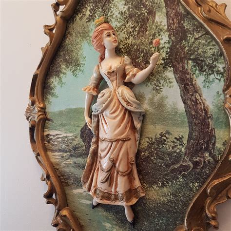 Vintage Ornate Framed Plaques Made In Italy Lady Figure Wall Art