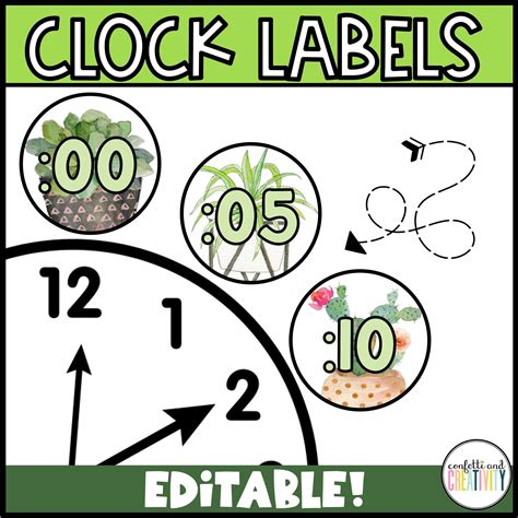 Plant Classroom Clock Labels 5 Minute Interval Clock Labels Clock Number Labels Plant