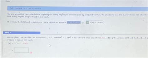 Solved Step 1a ﻿find The Total Cost Function Cwe Are