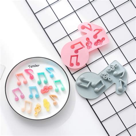 6 Pcs 크리 에이 티브 음표 실리콘 초콜릿 몰드 Diy 베이킹 케이크 몰드 아이스 트레이 몰드 핑크