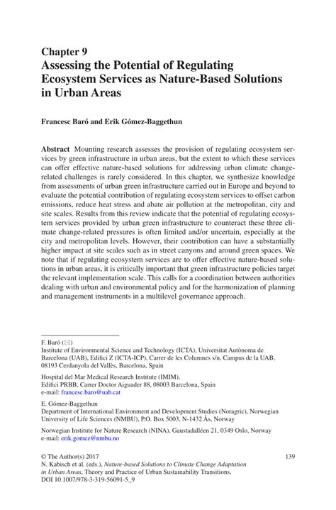 Pdf Assessing The Potential Of Regulating Ecosystem Services As