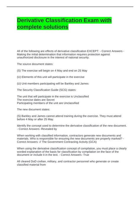 Derivative Classification Exam With Complete Solutions Derivative Classification Stuvia Us