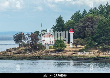 Active Pass Lighthouse On Mayne Island British Columbia Canada Stock