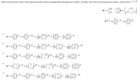 Solved Verify That The Given Vector Is The General Solution Chegg