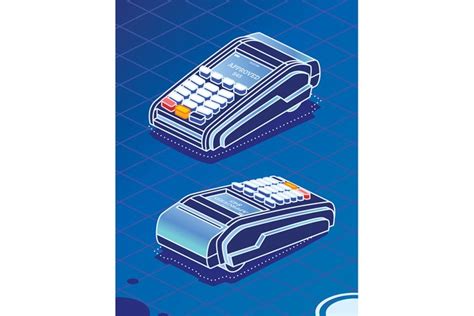 Isometric Pos Terminal On Blue Background
