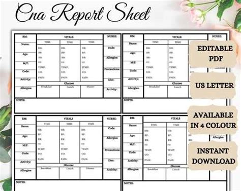 Cna Sheet Report Cna Template Printable And Fully Editable Cna Flow