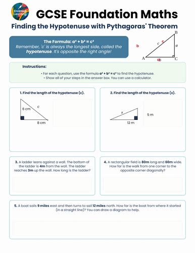 Gcse Foundation Maths Pythagoras Theorem And The Hypotenuse Teaching Resources