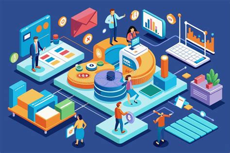 Isometric Illustration Of Business Performance Overview With Data Points Graphs Charts And