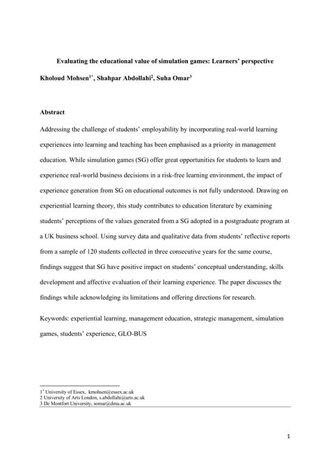 Pdf Evaluating The Educational Value Of Simulation Games Learners