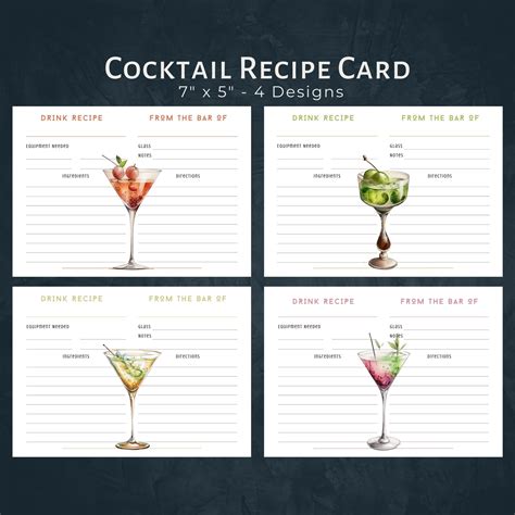 Cocktail Recipe Cards Instant Download Printable Cocktail Etsy