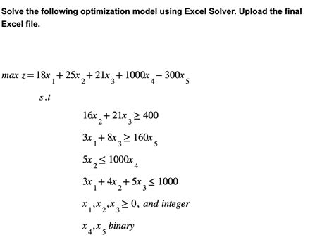 Solved Solve The Following Optimization Model Using Excel
