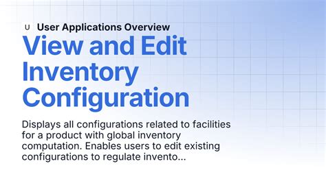 View And Edit Inventory Configuration User Applications Overview