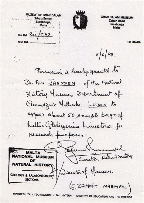 Example Of Export Permit Of Maltese Palaeontological Samples To The Download Scientific Diagram