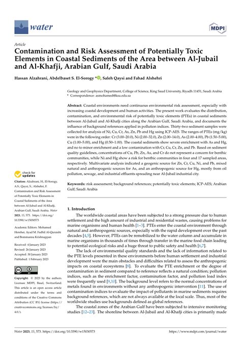 Pdf Contamination And Risk Assessment Of Potentially Toxic Elements