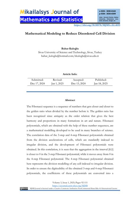 Pdf Mathematical Modeling To Reduce Disordered Cell Division