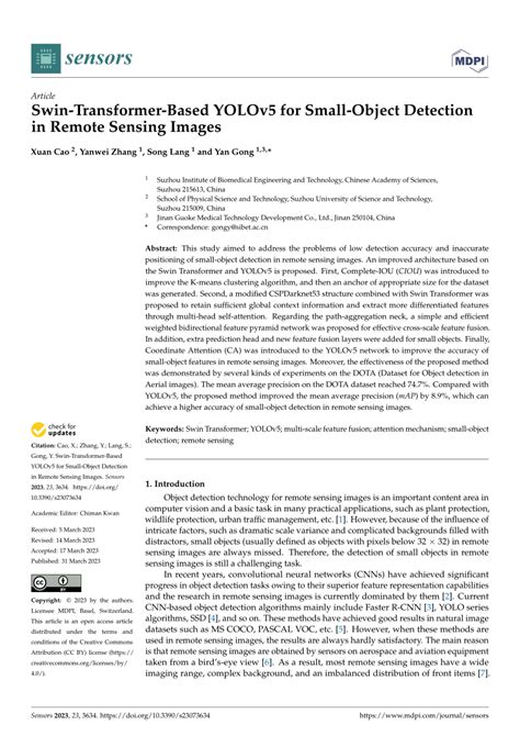 Pdf Swin Transformer Based Yolov5 For Small Object Detection In
