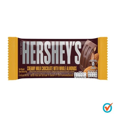 Hersheys Bar Creamy Milk Chocolate With Whole Almonds 40g Shopee