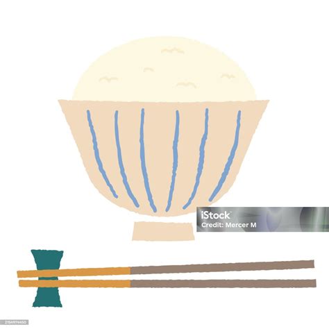 간단한 밥 그릇과 젓가락 평면 벡터의 그림 세트 흰색 배경에 고립 된 0명에 대한 스톡 벡터 아트 및 기타 이미지 0명