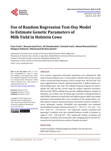 pdf use of random regression test day model to estimate genetic