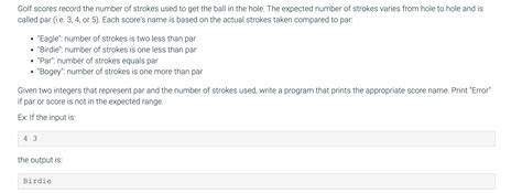 Solved Golf Scores Record The Number Of Strokes Used To Get