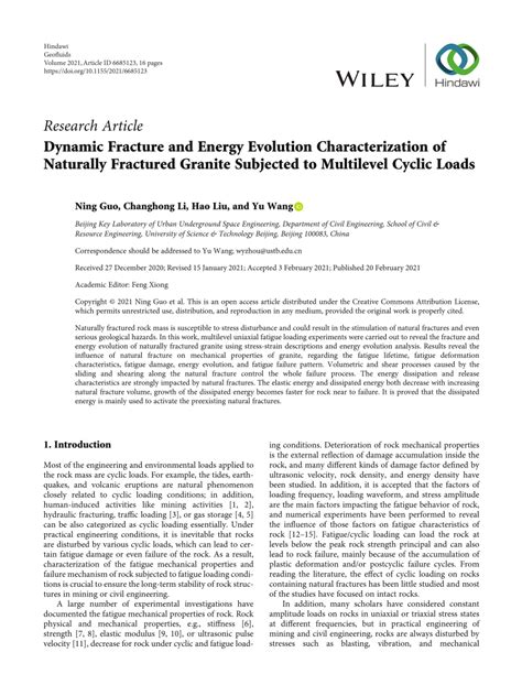 PDF Dynamic Fracture And Energy Evolution Characterization Of Naturally Fractured Granite