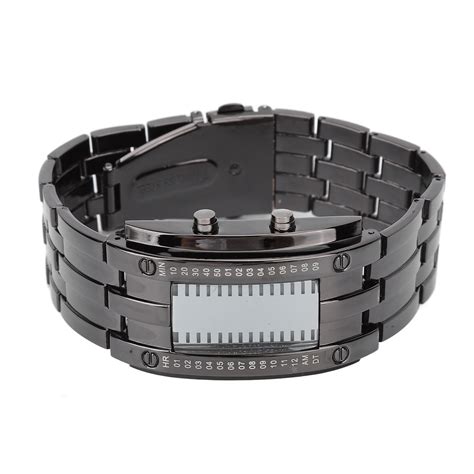 Convex Arc Design Waterproof Unique Time Display Black Wristwatch Unisex Binary LED Watch