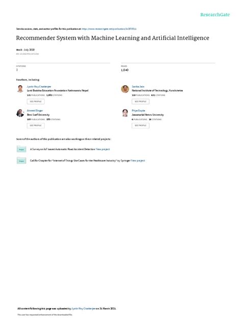 recommender system with machine learning and artificial intelligence