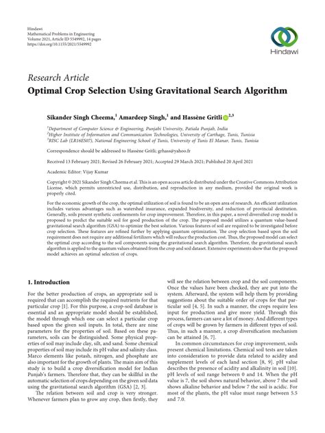 Pdf Optimal Crop Selection Using Gravitational Search Algorithm