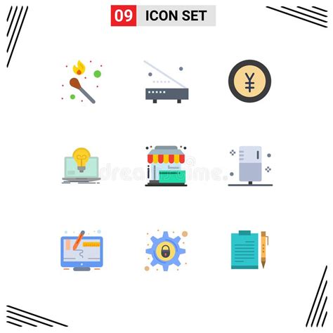 9 Creative Icons Modern Signs And Symbols Of File Laptop Hardware Success Yen Stock Vector