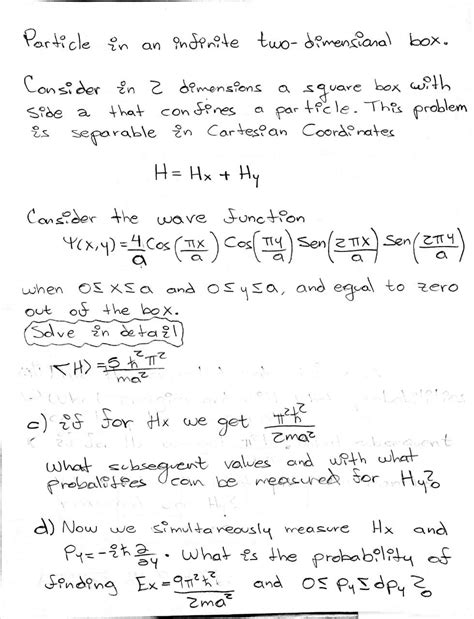 solved particle in an infinite two dimensional box consider