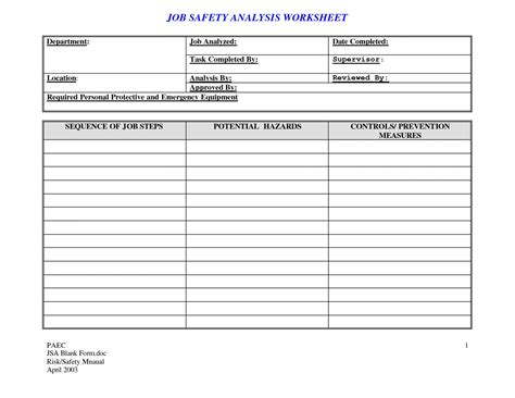 Free Job Task Analysis Template