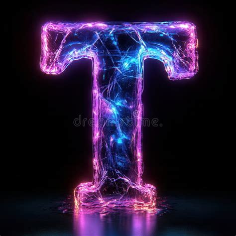 Glowing Neon Letter T In Bold Form With Sharp Clean Font In Frosted