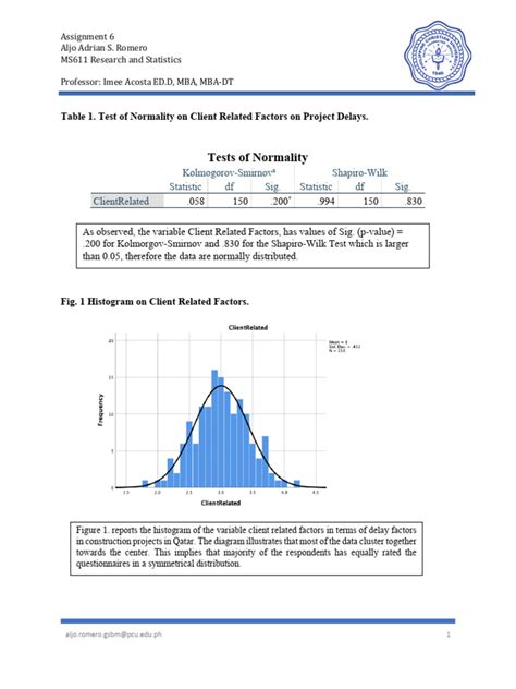 Test For Normality Sample Pdf Histogram Normal Distribution