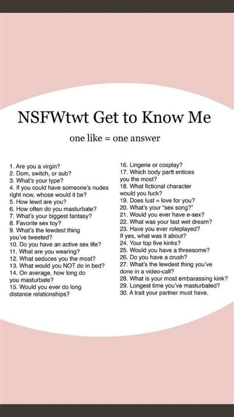 NSFWtwt Get To Know Me One Like One Answer Are You A Virgin Dom Switch Or Sub