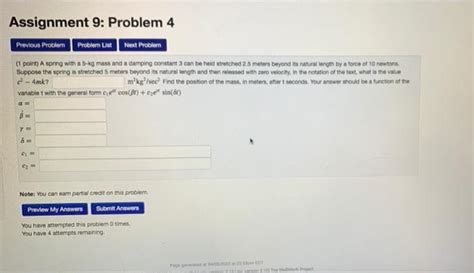 Solved Assignment 9 Problem 3 Previous Problem Probler List