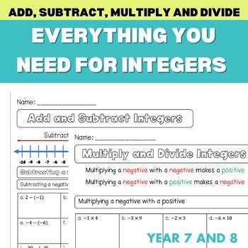 Add Subtract Multiply And Divide Positive And Negative Integers BUNDLE