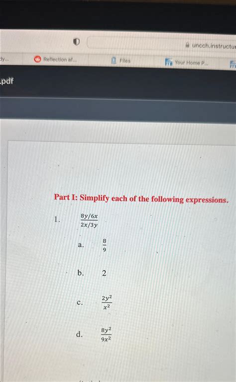 Solved Part I Simplify Each Of The Following Chegg